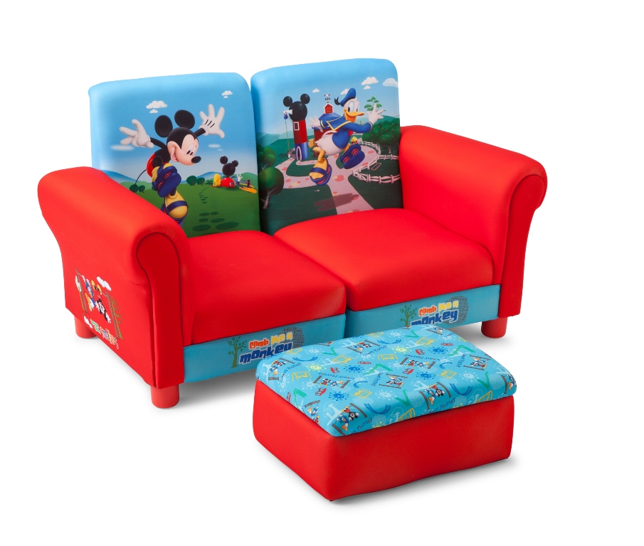 Mickey Mouse Polstret Sofa/stole til 2 børn med fodskammel (Udgået)
