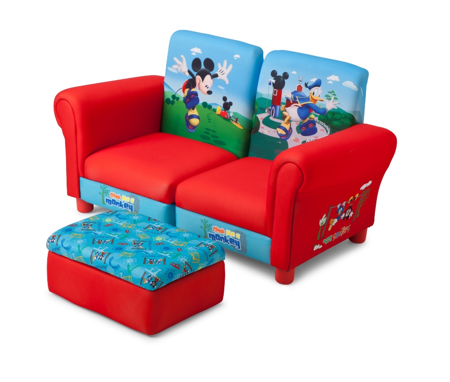 Mickey Mouse Polstret Sofa/stole til 2 børn med fodskammel (Udgået)