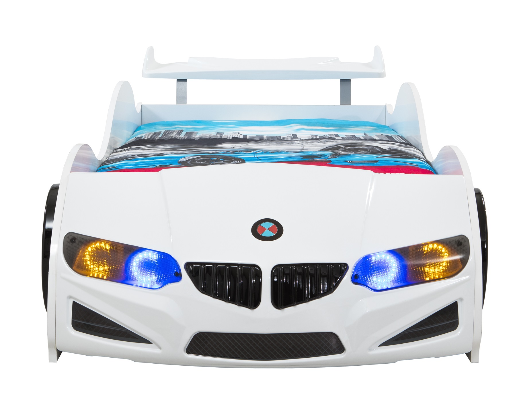 Sportsracer GT1 Træ Bilseng med LED-Lys og Lydpakke, Hvid (Udgået)