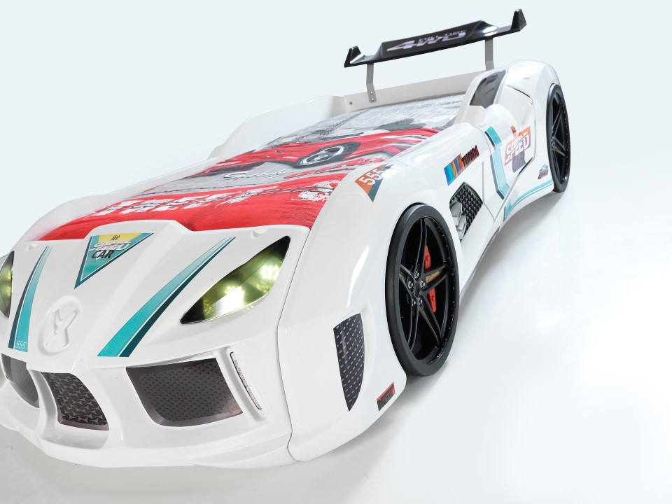 Turbo Twin Bilseng med LED-Lys og Lydpakke, Hvid (Udgået)