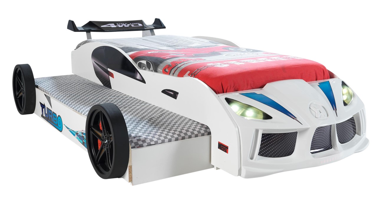 Turbo Twin Bilseng med LED-Lys og Lydpakke, Hvid (Udgået)